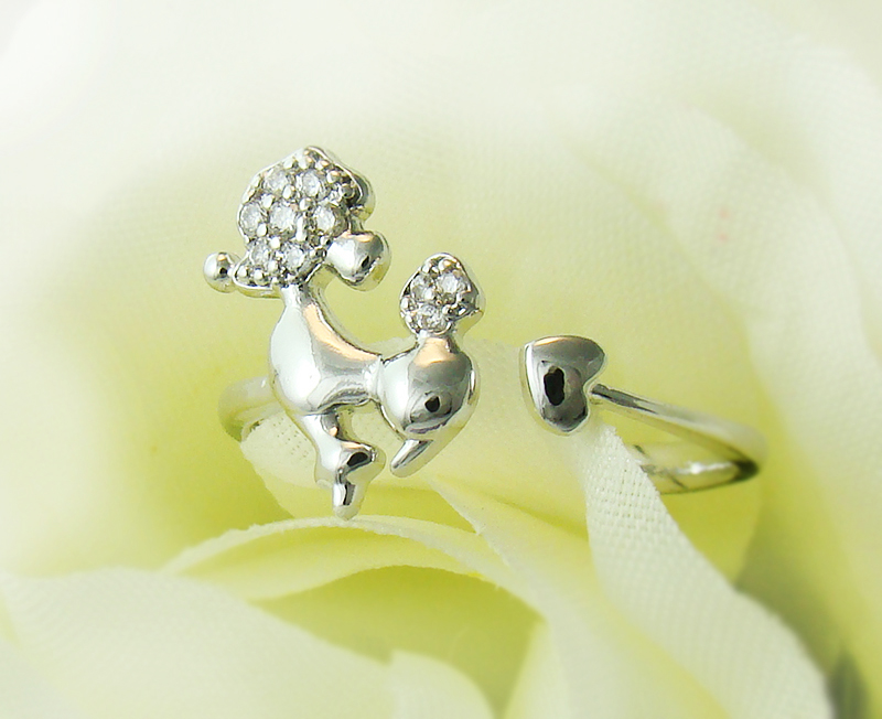 Womens Poodle Dog Ring Adjustable Open Animal Ring Gold Silver Plated ...