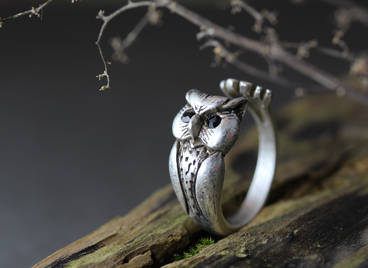Lucky Owl Ring Women's Unique Animal Bird Ring Jewelry Adjustable Gift ...