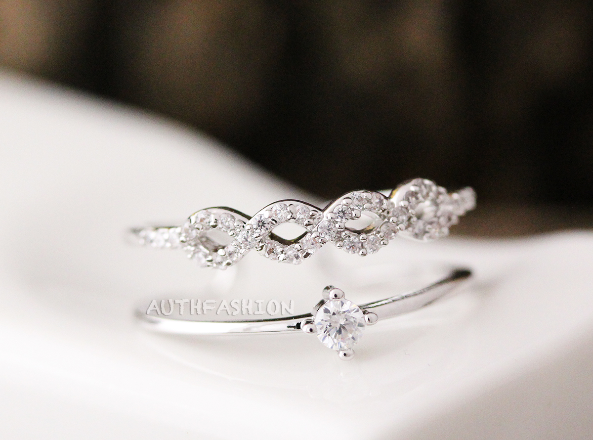 Adjustable Crystal Double Ring Gorgeous Unique Twist Ring Jewelry Gift ...