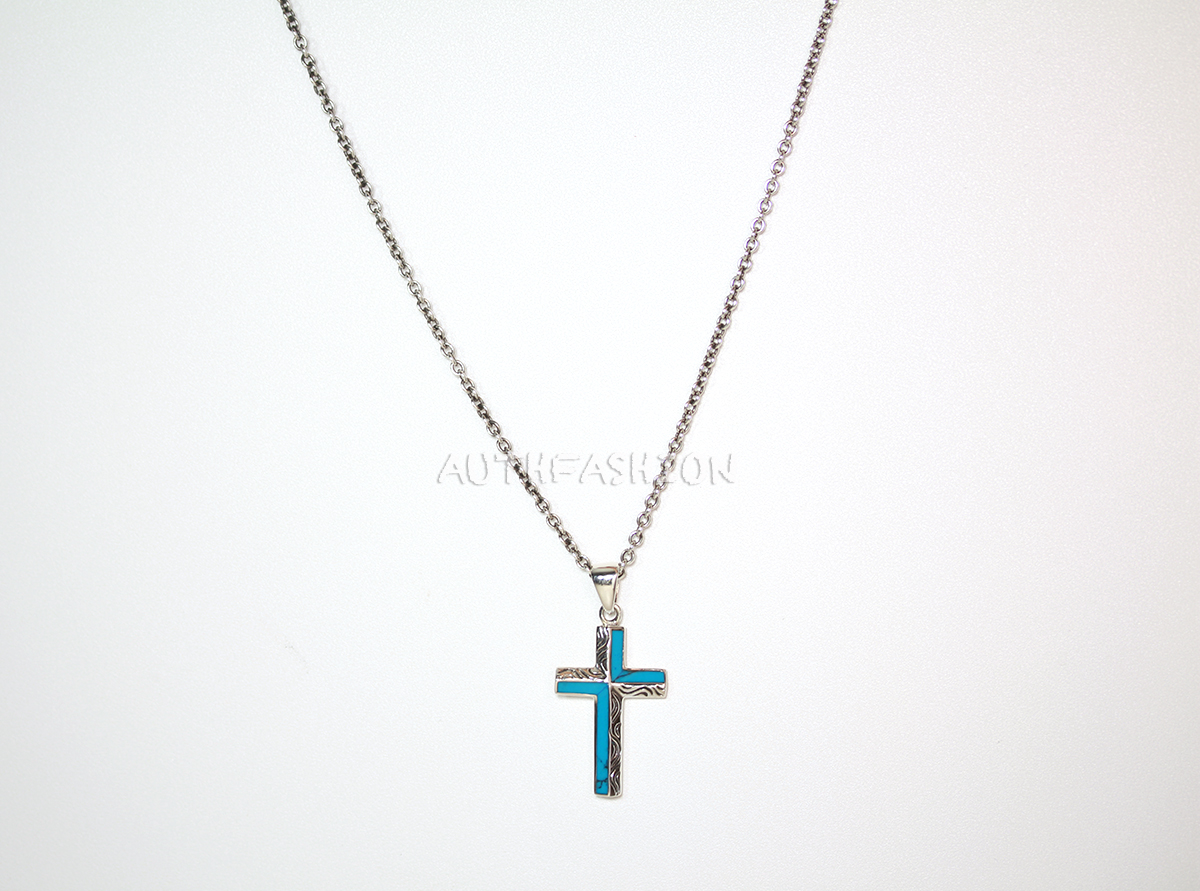 Sterling Silver Turquoise Cross Pendant Necklace 925 Chain Gift Idea ...