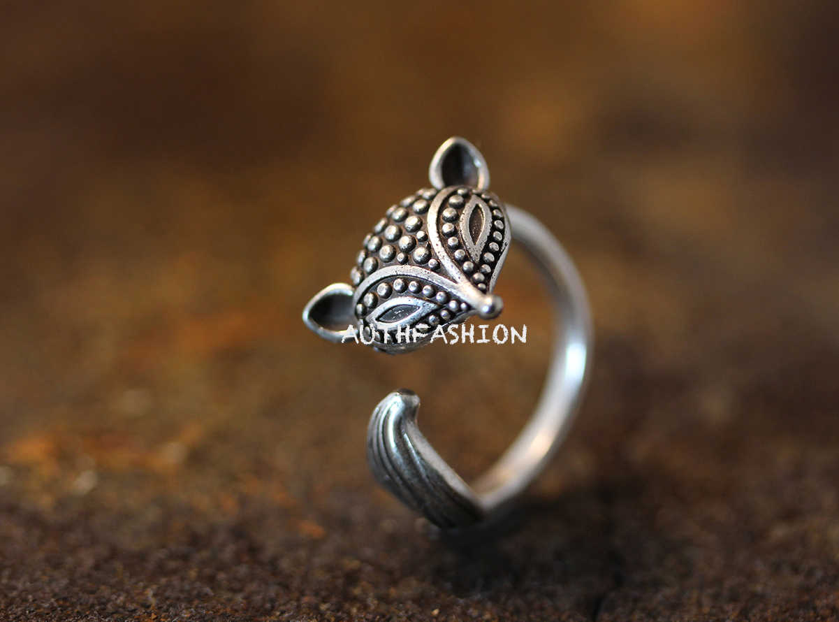 Adjustable Retro Fox Ring Women's Girl's Antique Silver Tone Animal ...