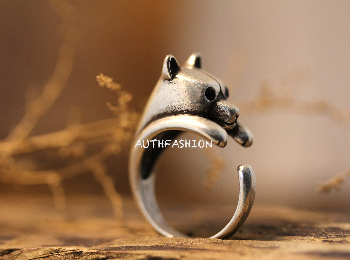 Retro Little Bear Ring Adjustable Antique Silver Tone Animal Ring Gift ...